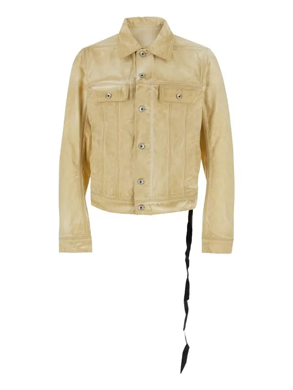 Rick Owens Trucker Jacket With Drawstring Detail - Beige