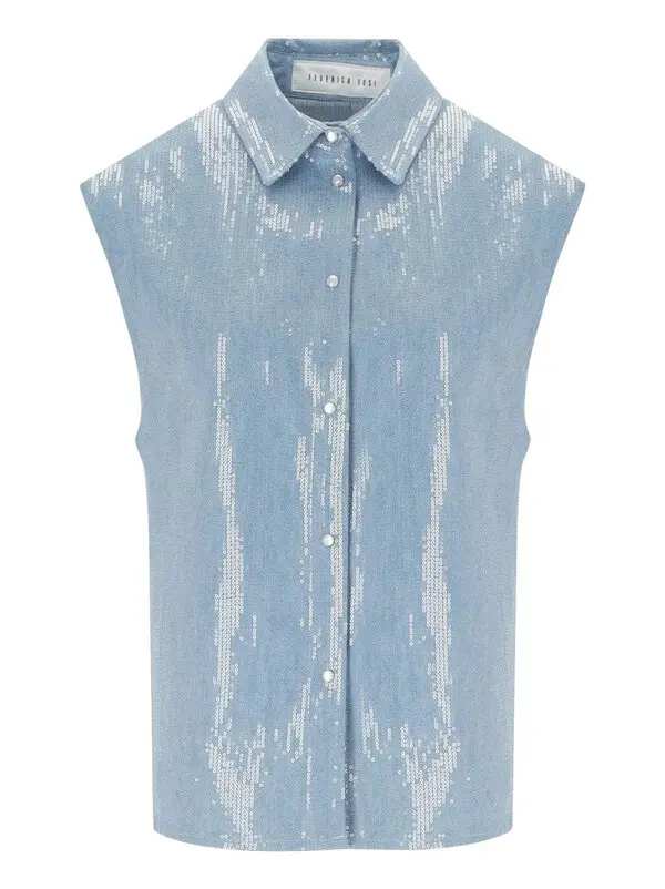 Federica Tosi Sequined Denim Shirt - Light Blue