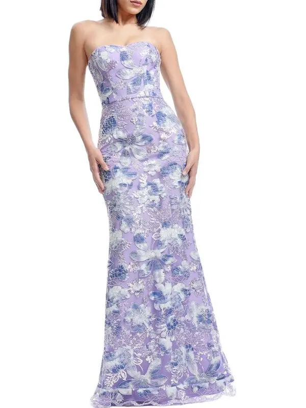 Dress The Population Sheridan Sequin Strapless Mermaid Gown - Lilac Multi