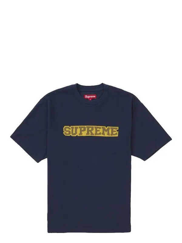 Supreme Satin Appliqué Short Sleeve Top - Navy Blue