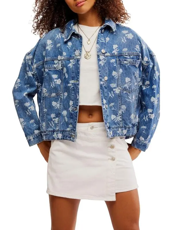 Free People Opal Floral Denim Trucker Jacket - Fallen Daisy