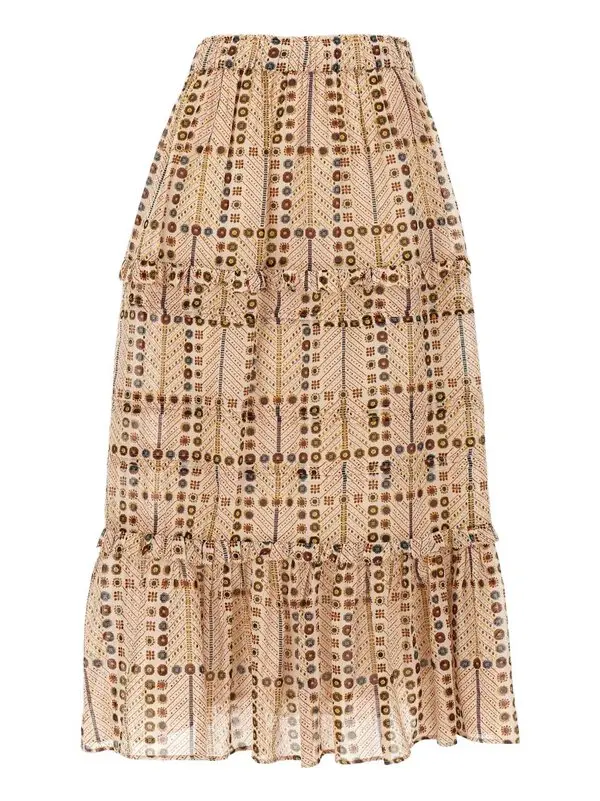 Isabel Marant Printed Tiered Skirt - Beige