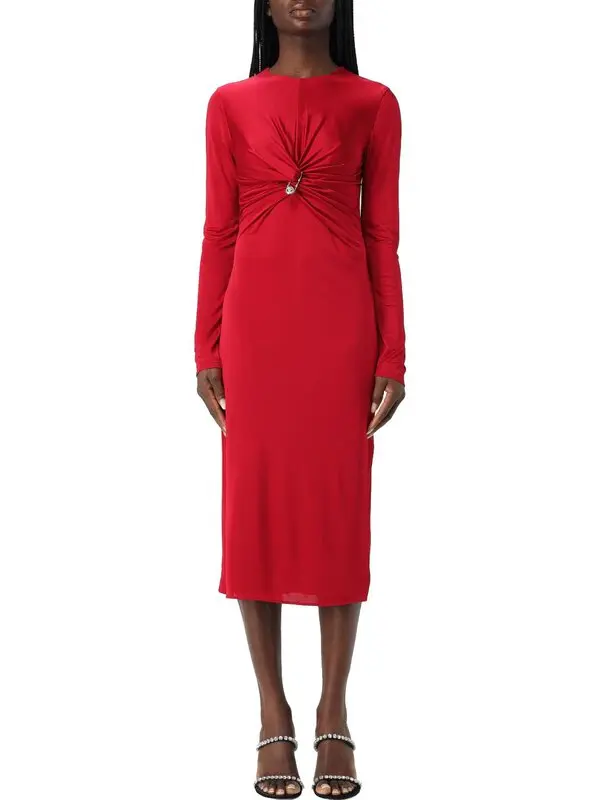 Versace Draped Embellished Midi Dress - Red