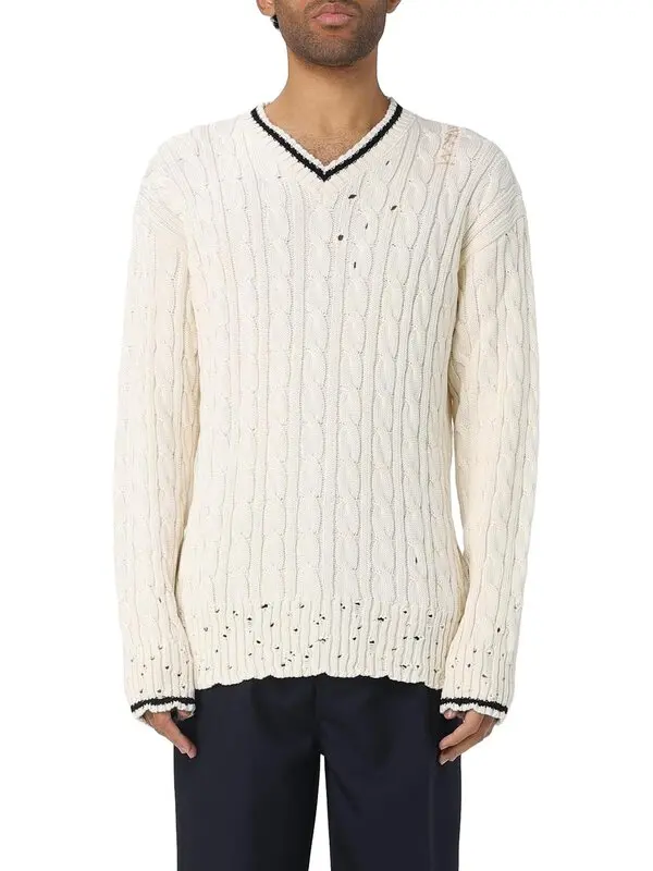 Marni Cable Knit V-neck Sweater - White