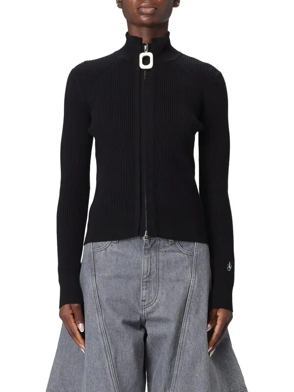 JW Anderson Ribbed Zip Up Sweater - Black