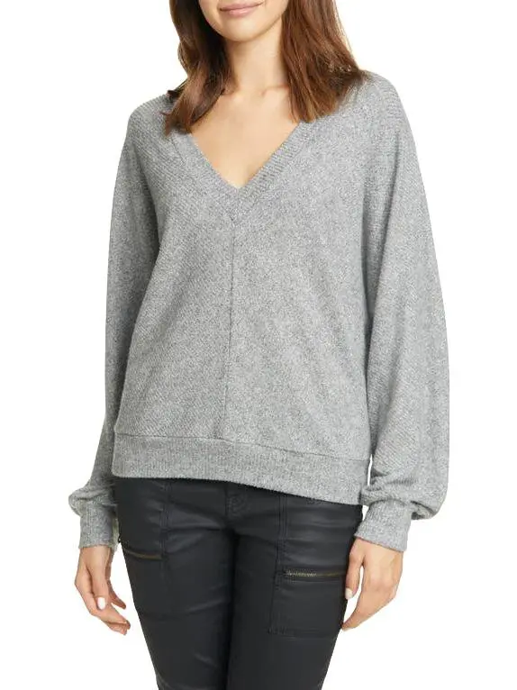 Joie Uni Ribbed V-neck Top - Heather Grey