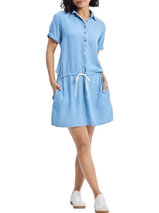 REISTOR Drawstring Denim Shirt Dress - Ocean Blue