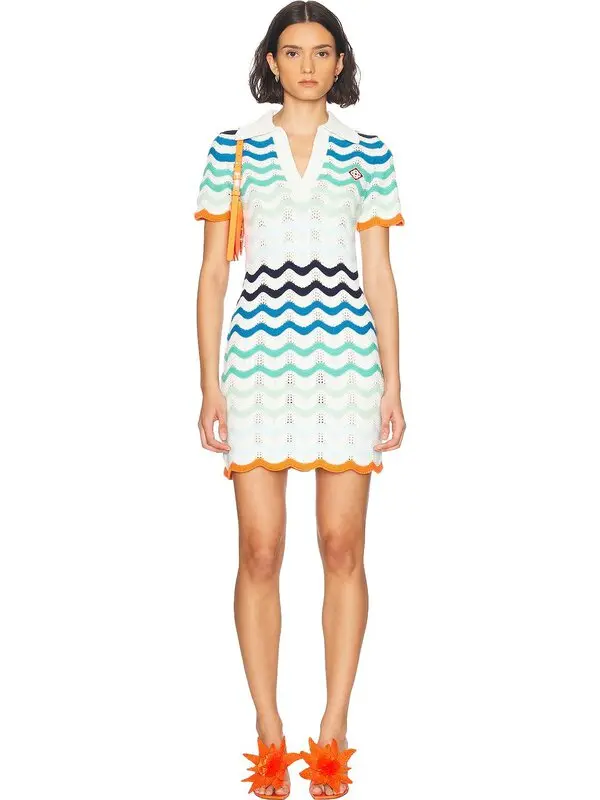 Casablanca Wavy Crochet Dress In Blue - Wave
