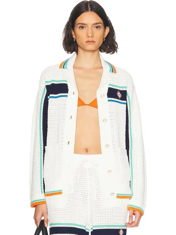 Casablanca Crochet Effect Tennis Shacket - Tennis Stripe