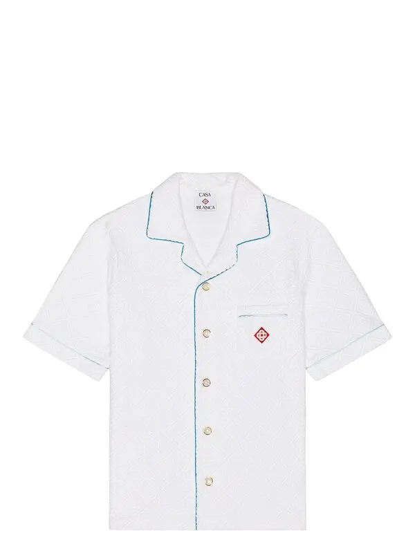 Casablanca Short Sleeve Towelling Shirt In White - Tennis Stripe