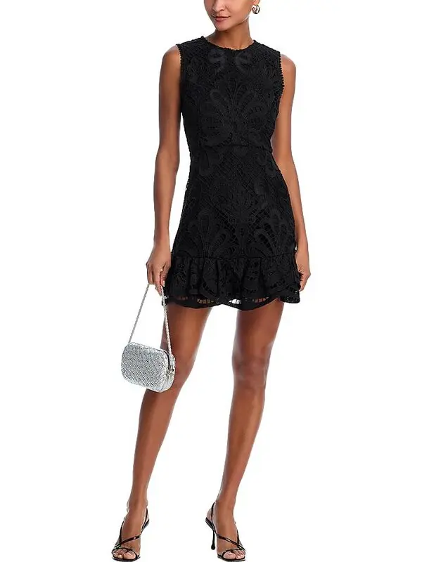 Aqua Lace Flounce Sleeveless Dress - Black