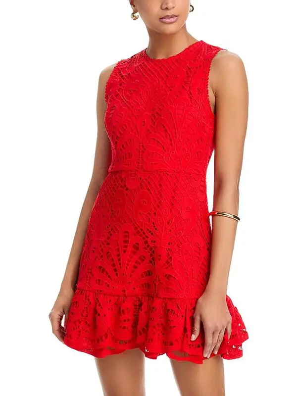 Aqua Lace Flounce Sleeveless Dress - Orange Red
