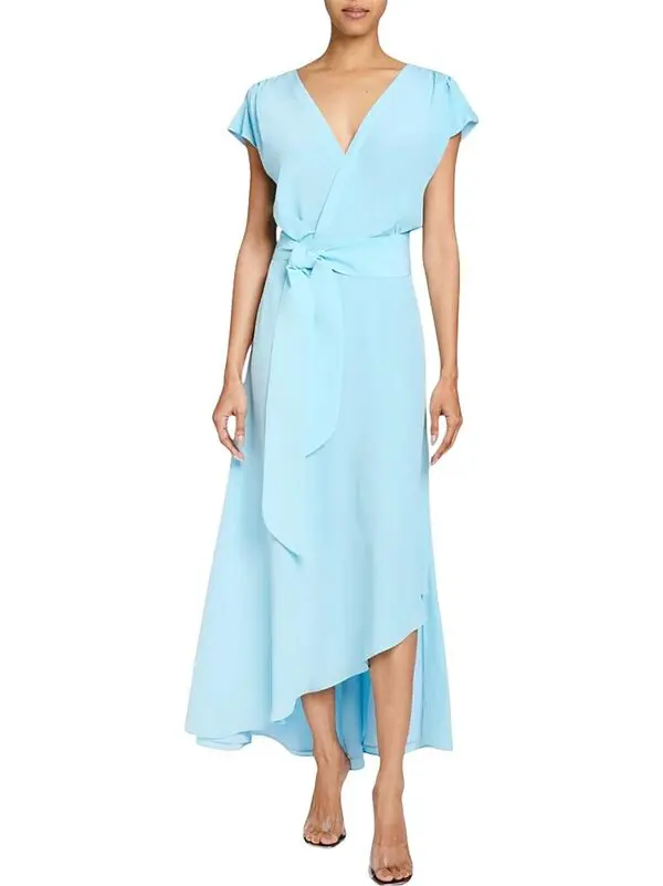 Santorelli Fallon Midi Hi-lo Dress In Silk Crepe De Chine - Ocean Mist