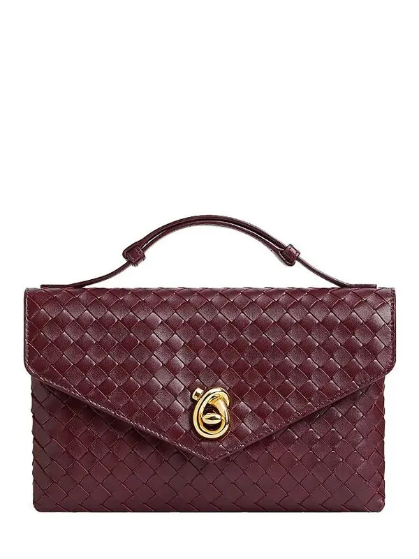 Bottega Veneta Knot Lock Intrecciato Leather Crossbody Bag - Barolo
