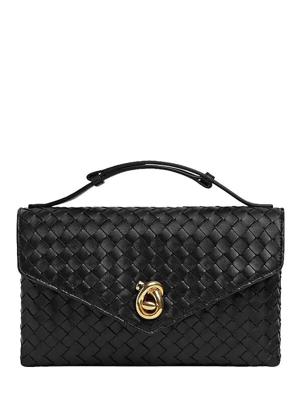 Bottega Veneta Knot Lock Intrecciato Leather Crossbody Bag - Black/muse Brass