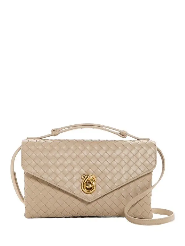Bottega Veneta Knot Lock Intrecciato Leather Crossbody Bag - Ecru Muse/brass