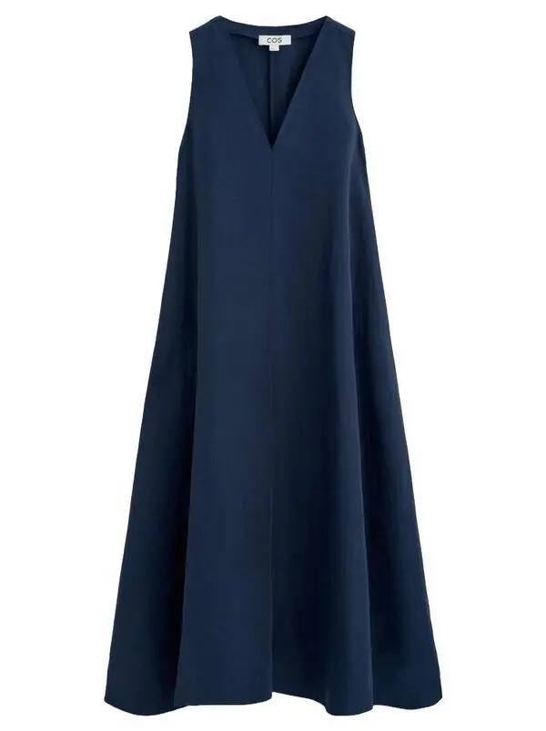 Cos A-line Linen-blend Maxi Dress - Navy