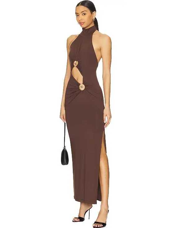 Bardot Neve Collar Maxi Dress - Chocolate