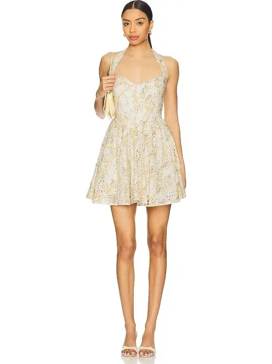 Bardot Pollie Halter Mini Dress - Yellow Floral