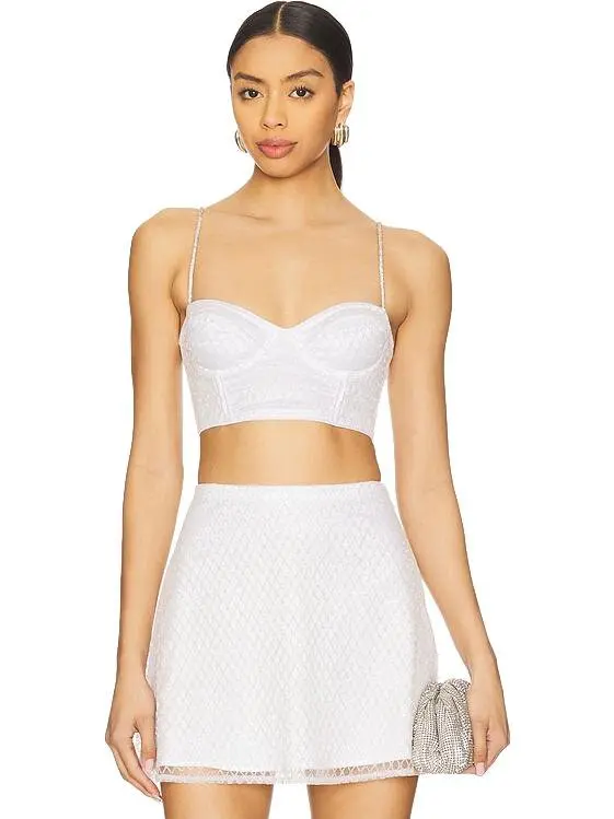 For Love & Lemons Glitter Grid Bustier Top - White