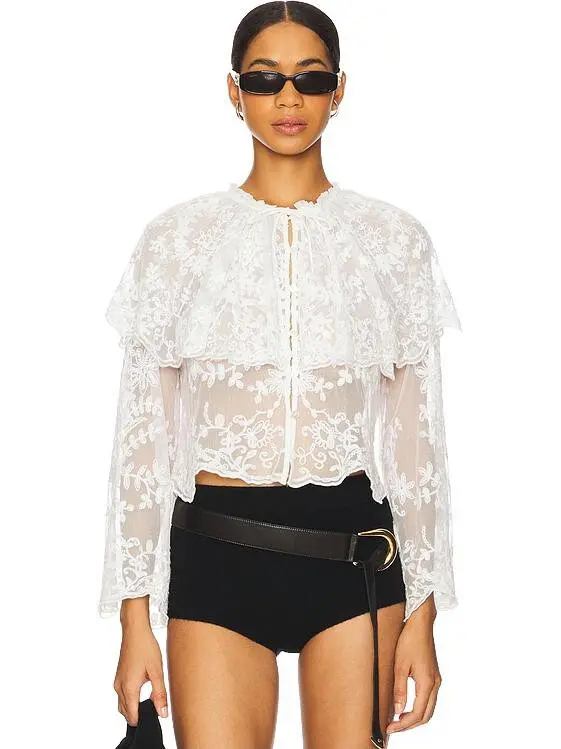 Sea Marja Embroidery Capelet Blouse - Pearl