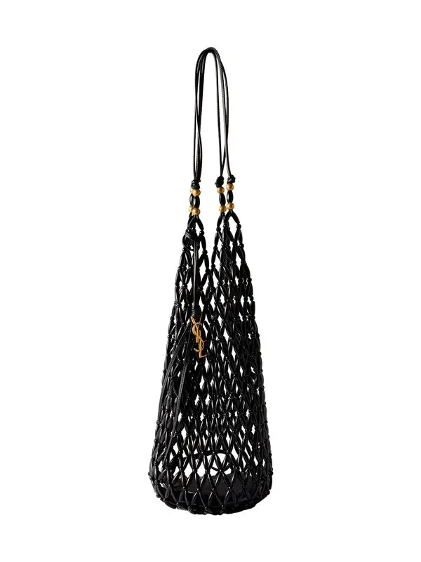 Saint Laurent Beaded Embellished Leather Tote - Black