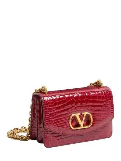 Valentino Garavani Vain Small Shoulder Bag In Crocodile Leather - Red