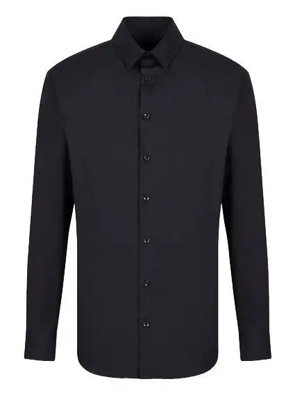 Giorgio Armani Plain-knit Stretch Cotton Shirt - Navy