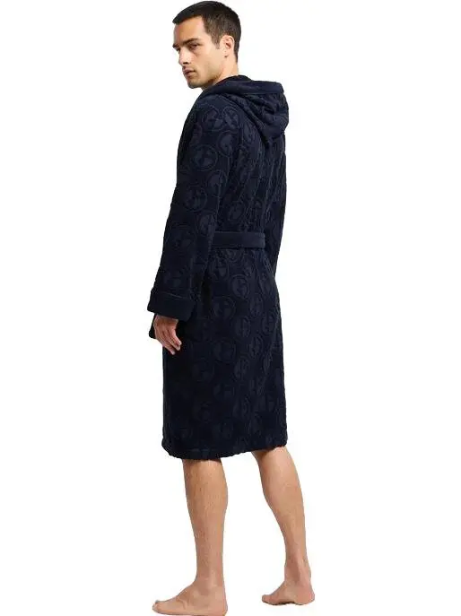 Giorgio Armani Monogram Cotton Terry Bathrobe - Blue