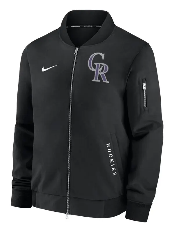 Nike Colorado Rockies Authentic Collection Mlb Full-zip Bomber Jacket - Black