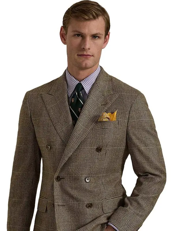 Ralph Lauren Polo Tailored Glen Plaid Suit Jacket - Tan/medium Brown W Teal