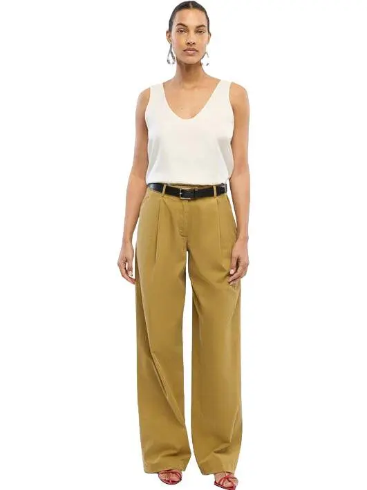 Another Tomorrow Relaxed Wide-leg Trousers - Thyme