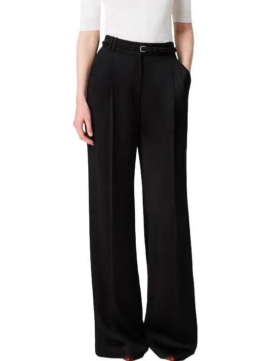 Another Tomorrow Satin Pleated Trousers - Black