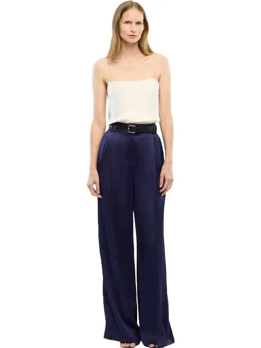 Another Tomorrow Satin Pleated Trousers - Indigo