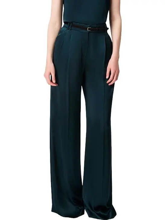 Another Tomorrow Satin Pleated Trousers - Juniper
