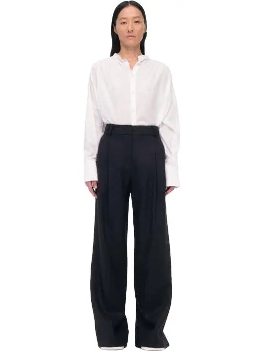 Another Tomorrow Pleated Wide Leg Trousers - Black