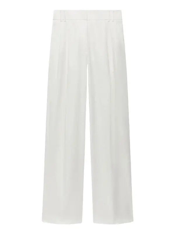 Another Tomorrow Pleated Wide Leg Trousers - White