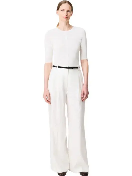 Another Tomorrow Pleated Wide Leg Trousers - White