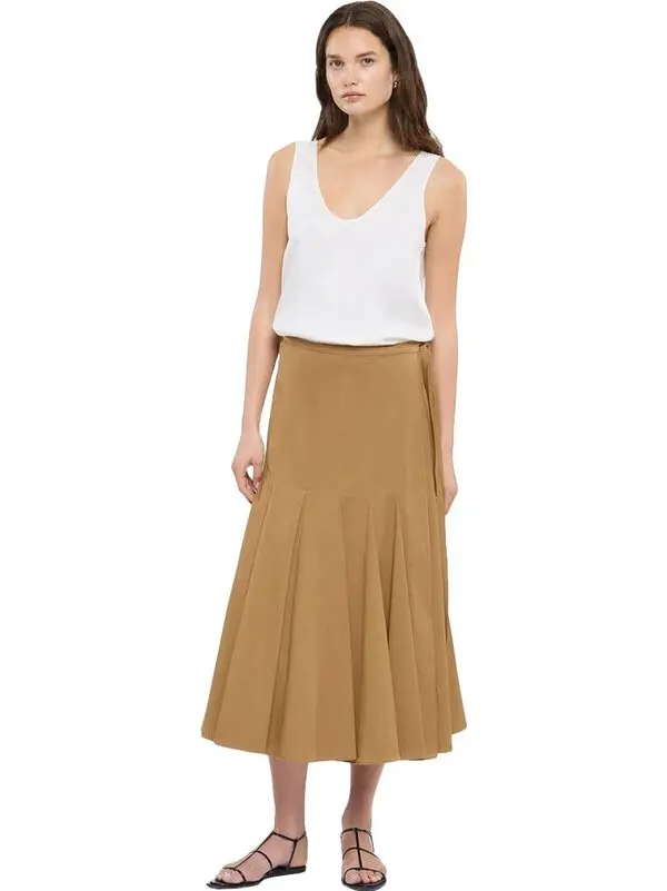 Another Tomorrow Panel Wrap Midi Skirt - Toffee