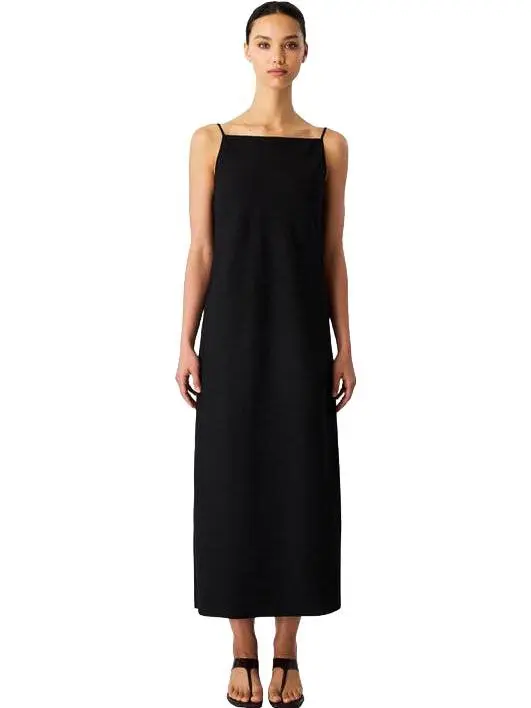 Another Tomorrow Square Neck Slip Dress - Black