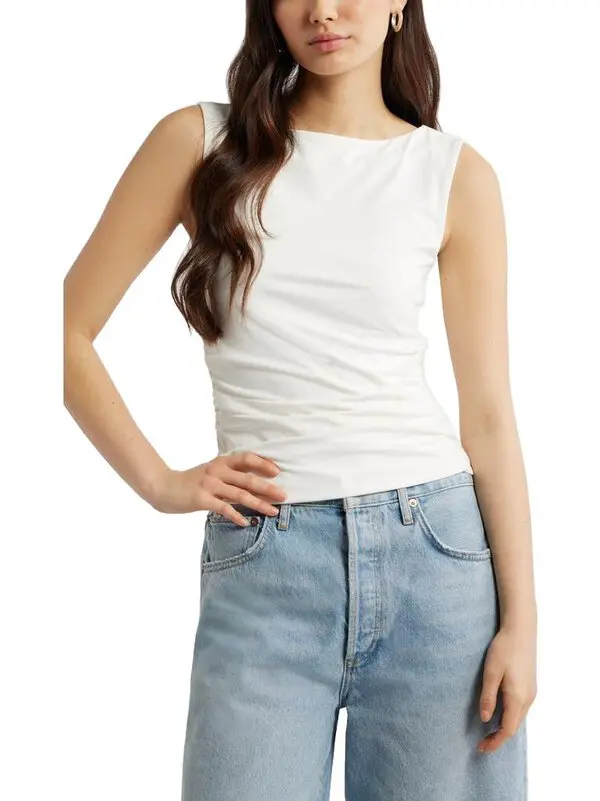 OPEN EDIT Boat Neck Sleeveless Top - Ivory