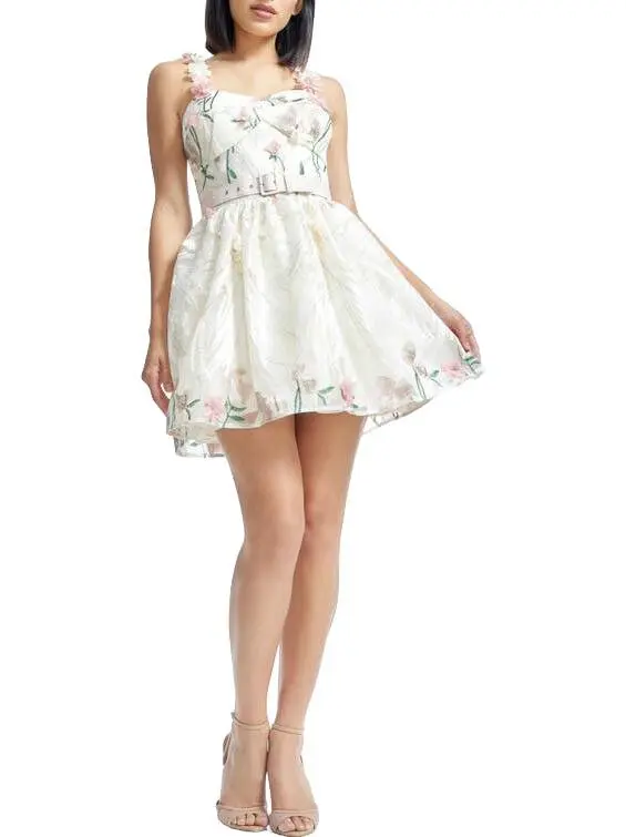 Dress The Population Darby 3d Flower Mini Dress - White Multi
