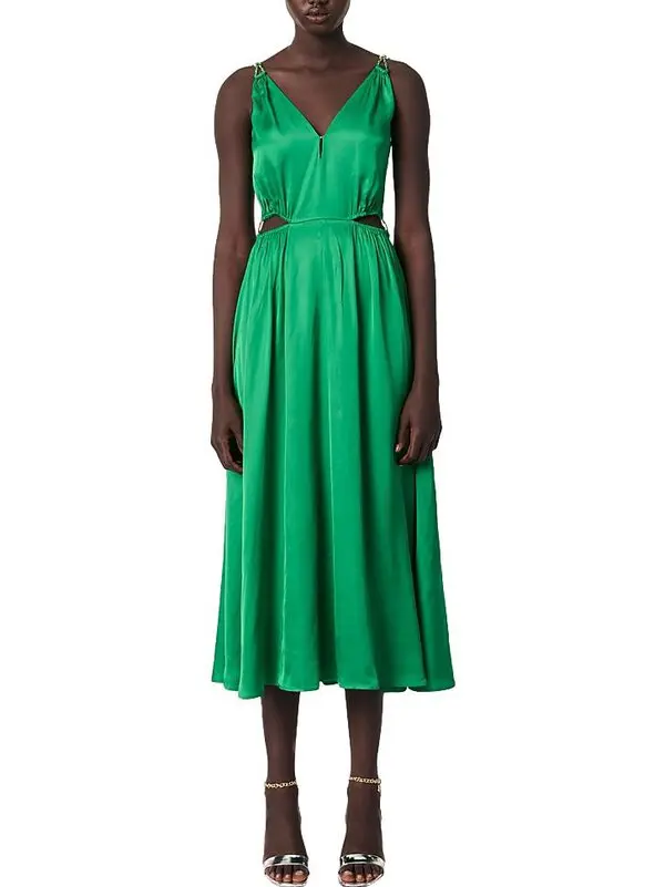 Maje Satin Look Maxi Dress - Green
