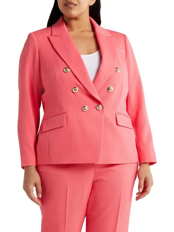 TAHARI ASL Double Breasted Twill Blazer - Sunset