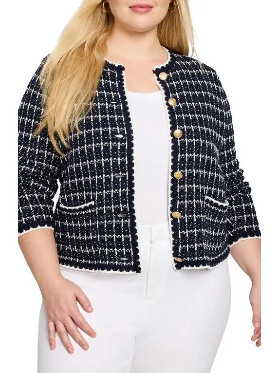 NIC+ZOE Mixed Up Tweed-inspired Sweater Jacket - Indigo Multi