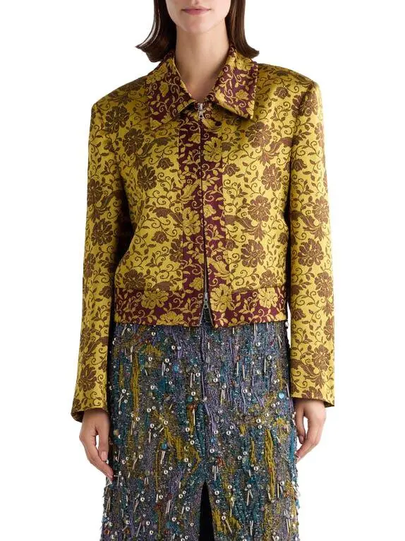 Dries Van Noten Floral Jacquard Crop Jacket - Ocra