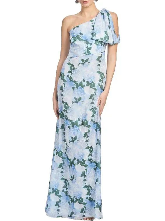 Sachin & Babi Chelsea Draped One-shoulder Gown - Glacial Peonies