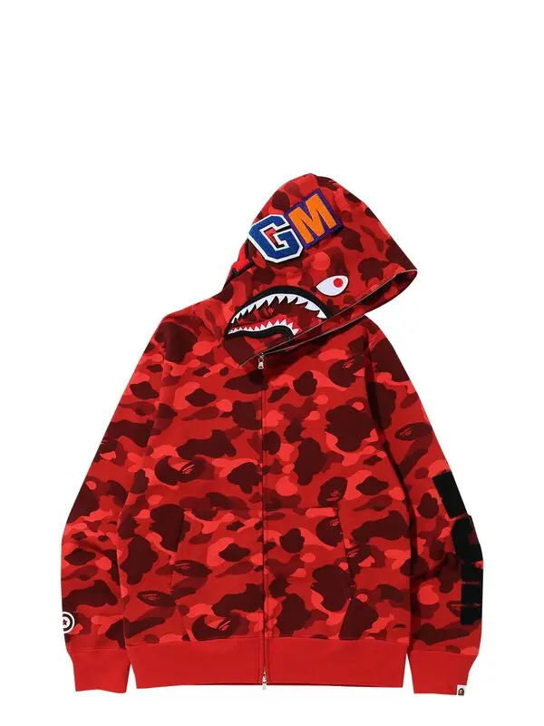 A BATHING APE Color Camo Detachable Shark Full Zip Hoodie - Red
