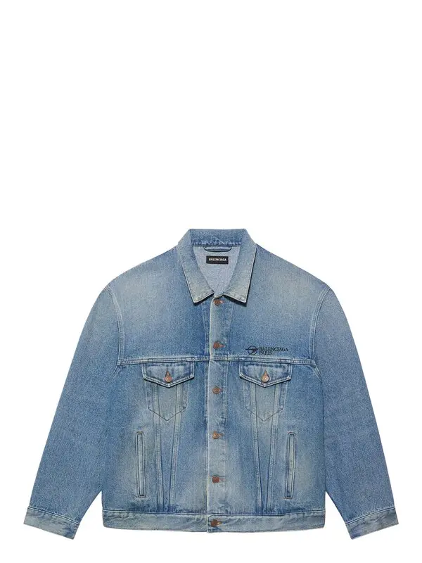 Balenciaga Corporate Logo Denim Trucker Jacket - Blue