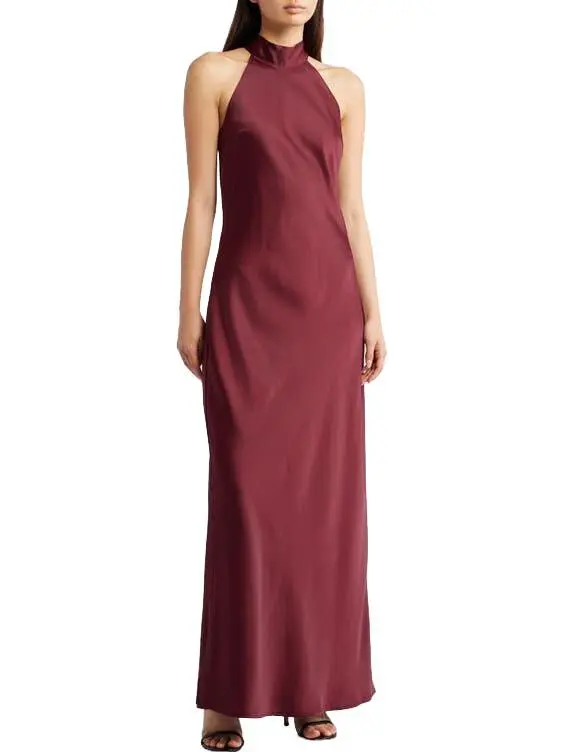 WAYF Violetta Matte Satin Gown - Merlot